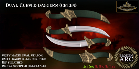 Second Life Marketplace - Dual Curved Daggers - Green (UM v2.5 boxed)
